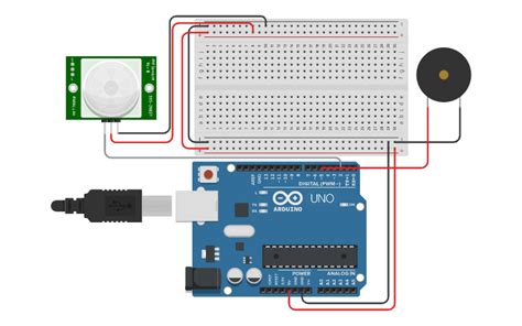 Circuit Design Alarma Con Sensor De Movimiento Pir Tinkercad