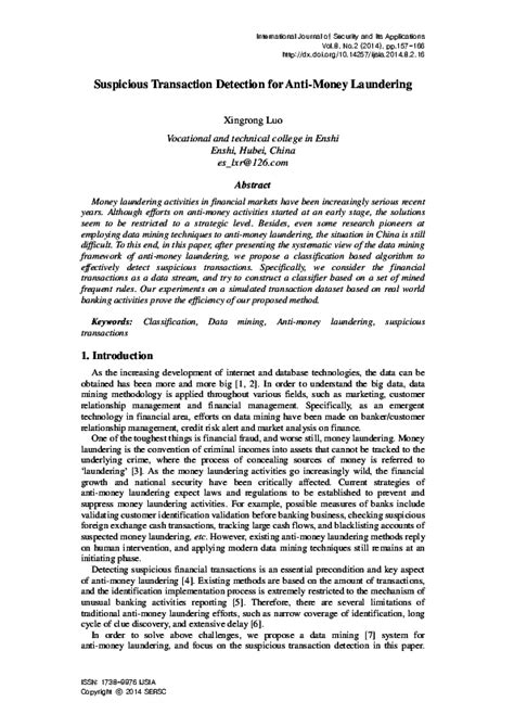 Pdf Suspicious Transaction Detection For Anti Money Laundering