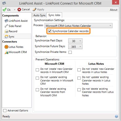 configuring linkpoint connect auto sync settings ibm notes ms