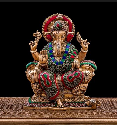 Brass 8 53kg Ganesh Idol With Stone Etsy