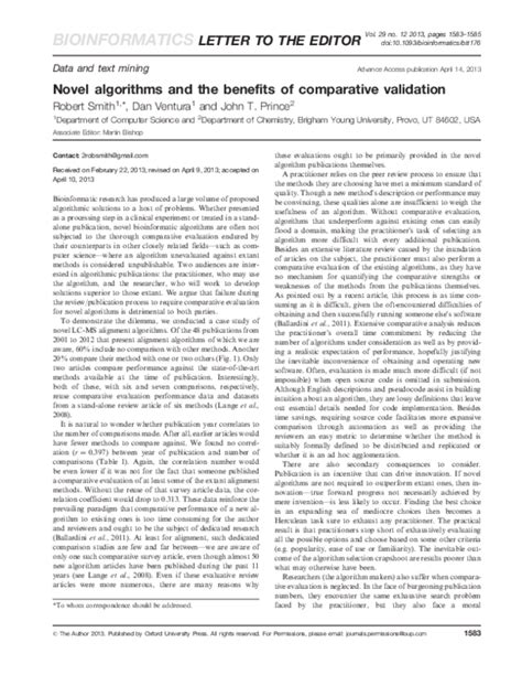 Pdf Novel Algorithms And The Benefits Of Comparative Validation