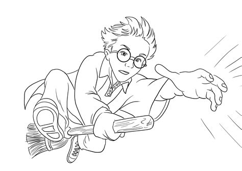 Harry Potter Está En Una Escoba Voladora Imprimible Sin Escoba Lista Para Colorear Para Niños