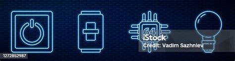 設置線處理器與微電路cpu電動燈開關電燈開關和燈泡的概念概念磚牆上發光的霓虹燈圖示向量向量圖形及更多活力圖片 活力 力量 圖示