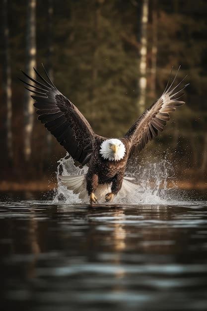 Premium Ai Image American Bald Eagle Diving Over The Sea Close Up