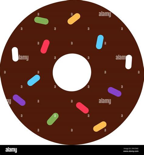 Flat Chocolate Glazed Donut Isolated On White Background With Colorful