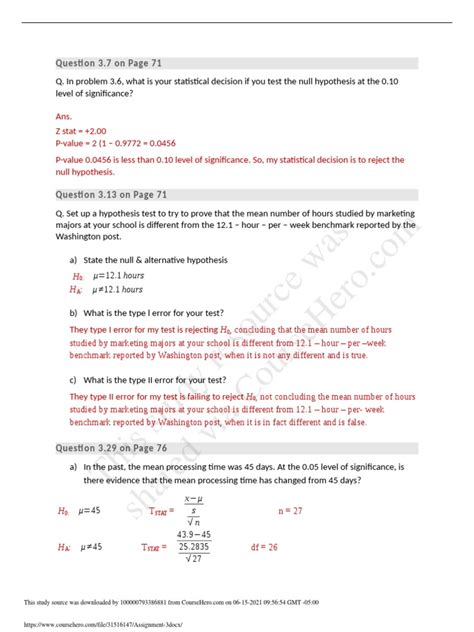 Assignment 3 Pdf Type I And Type Ii Errors Statistical Significance
