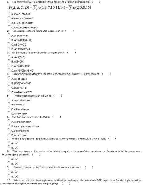 solved 1 the minimum sop expression of the following