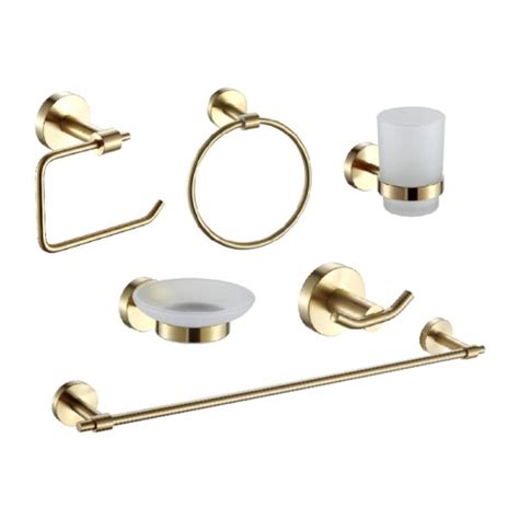 ACCESORIOS PARA BAÑO KIT SET DE 6 PIEZAS REDONDO ACERO 304 GOLDEN Grupo Tasayco