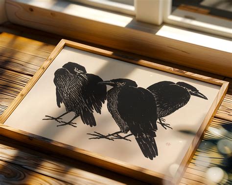 Three Crows Art Print 19th Century French Etching Style By Henri