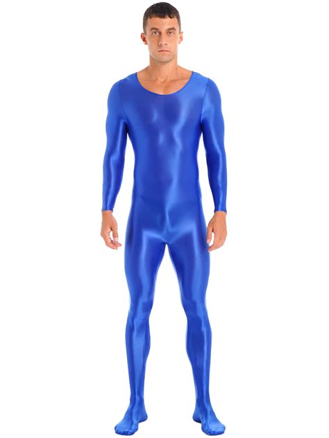 IEFiEL Mens Shiny Smooth Jumpsuit Long Sleeve Full Body Length Bodysuit