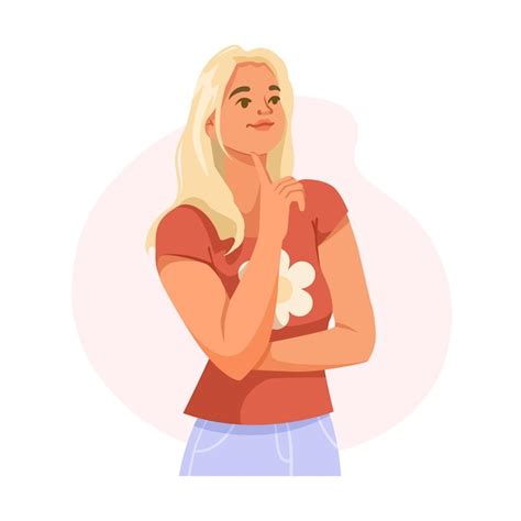 Premium Vector Illustration Of A Blonde Woman In A Thoughtful Pose