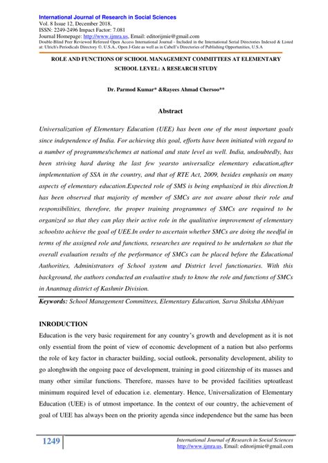 Pdf Role And Functions Of School Management Committees At Elementary