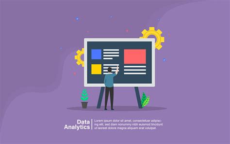웹 방문 페이지 템플릿 배너 프리젠 테이션 소셜 및 인쇄 미디어에 대한 사람 문자와 데이터 분석 개념 비즈니스 플랫 디자인 벡터 그림입니다 개념에 대한 스톡 벡터 아트 및