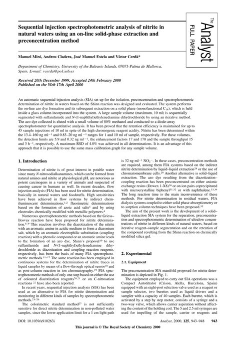 pdf sequential injection spectrophotometric analysis of nitrite in
