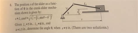 Solved The Position S Of The Slider As A Func Tion Of θ In