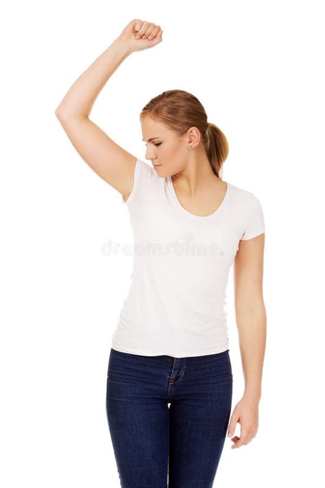 Young Woman Sniffing Her Armpit Stock Image Image Of Hyperhidrosis