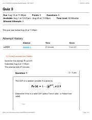 Quiz 3 ENGR120 Probability Random Signal SECTION 01 Pdf Quiz 3