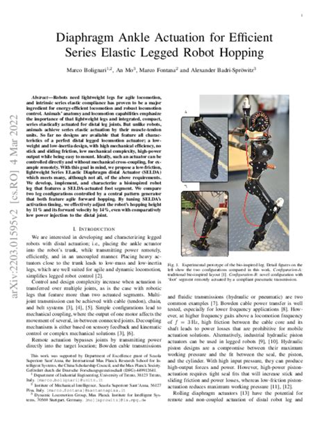 Pdf Diaphragm Ankle Actuation For Efficient Series Elastic Legged Robot Hopping An Mo