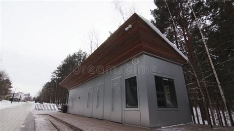 Public Restrooms With Cctv Camera Under Roof In Winter Park Stock Footage Video Of Service