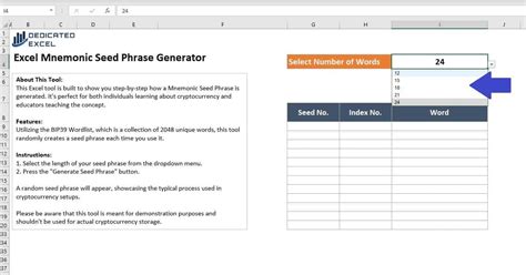 Excel Mnemonic Phrase Generator Dedicated Excel