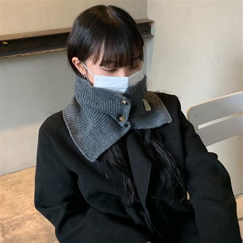 하이넥 니트 단추 골지 목토시 넥워머 목도리 4color