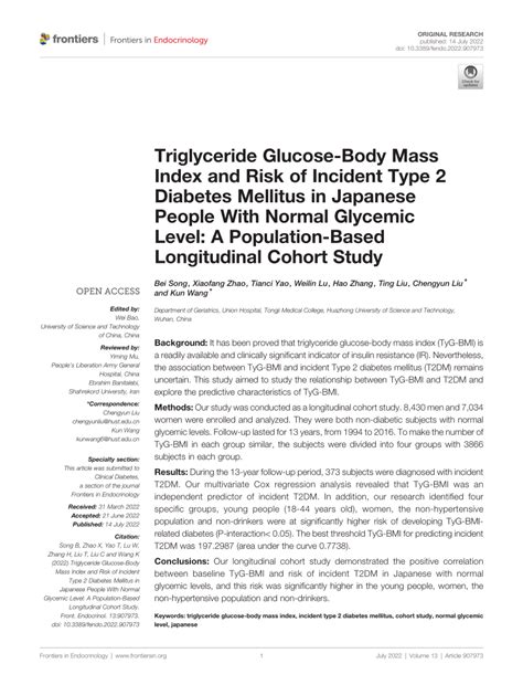 Pdf Triglyceride Glucose Body Mass Index And Risk Of Incident Type 2