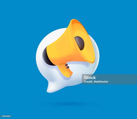 3d 메가폰 스피커 또는 라우드 스피커 불혼 발표 프로모션 마이크 모형이있는 메가폰 3d 라우드 헤일러 집중에 대한 스톡 벡터