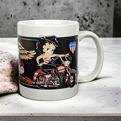 Vintage 1998 Betty Boop Motorcycle Coffee Mug Cartoon Pin Up Nostalgia