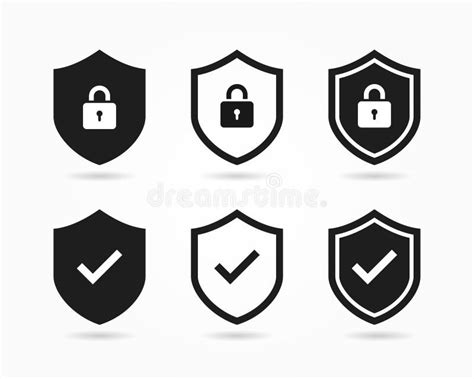 Set Of Security Shield Icons Security Shields With Check Mark And Padlocks Shield Symbols