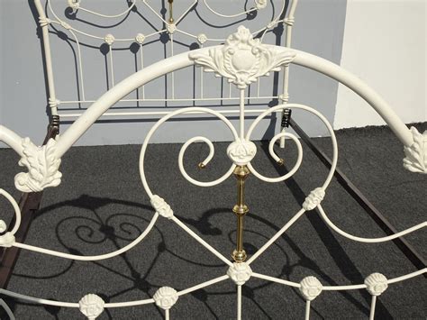 Vintage French Country Iron And Metal Queen White Bed Frame Headboard