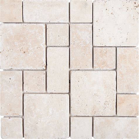 Ivory Travertine Roman Pattern Tumbled Mosaic Tile Tilesnthings