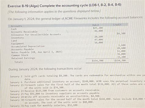 Solved Exercise Algo Complete The Accounting Cycle Chegg