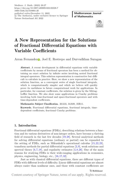 A New Representation For The Solutions Of Fractional Differential Equations With Variable