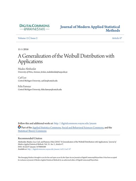 A Generalization Of The Weibull Distribution With Applications Pdf