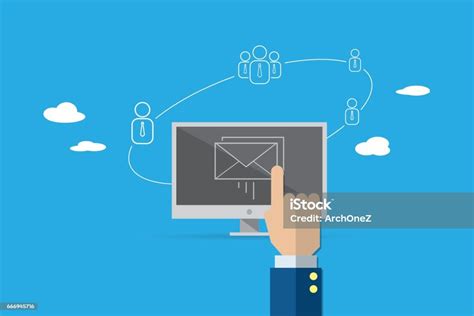業務手將手指指向電子郵件圖示在桌面與商人圖示經營理念向量圖形及更多互聯網圖片 互聯網 人手 人手指 Istock