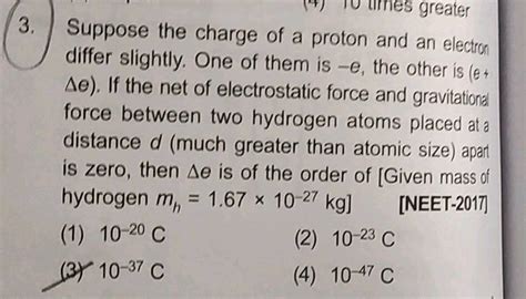 Suppose The Charge Of A Proton And An Electron Differ Slightly One Of