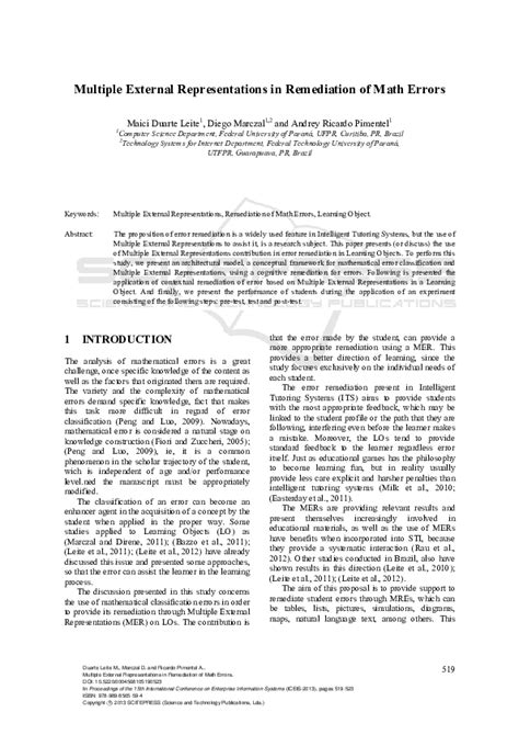 Pdf Multiple External Representations In Remediation Of Math Errors