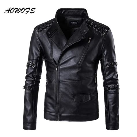 Aowofs 2018 Spring Jackets Men Leather Biker Vintage Motorcycle Jacket