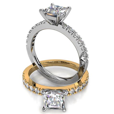 Princess Cut Solitaire Diamond Engagement Ring 4 Pear Shape Claws On A
