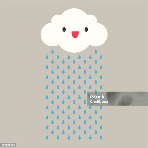 Sebuah Awan Kartun Hujan Dengan Wajah Ilustrasi Stok Unduh Gambar