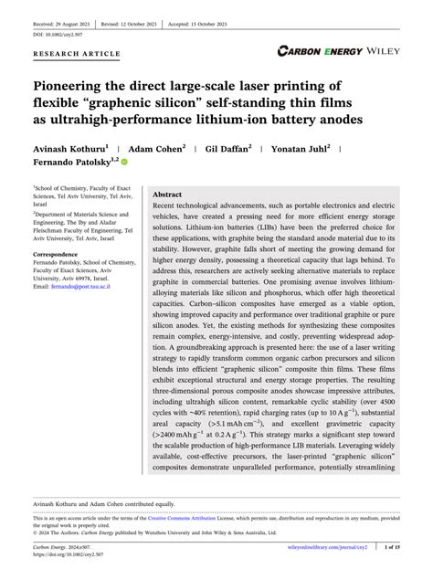 Pdf Pioneering The Direct Large‐scale Laser Printing Of Flexible Graphenic Silicon” Self
