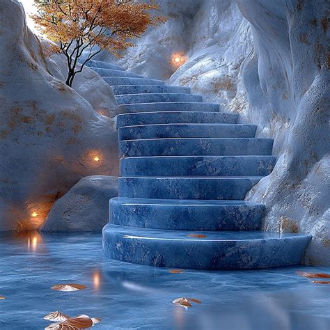 A Set Of Steps With A Tree On The Top Of It Premium Ai Generated Image