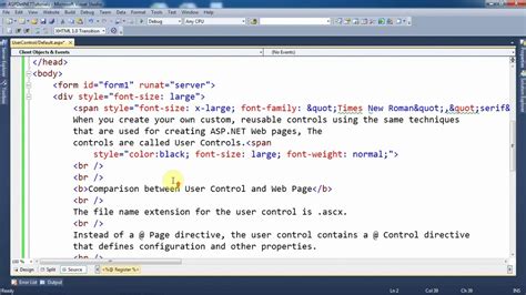 Aspnet Tutorials Concept Of User Control With An Example Part 1 Youtube