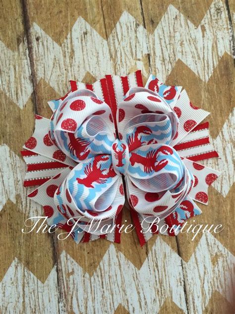 Lobster Hair Bow Crawfish Nautical Summer Boating Etsy Hair Bows