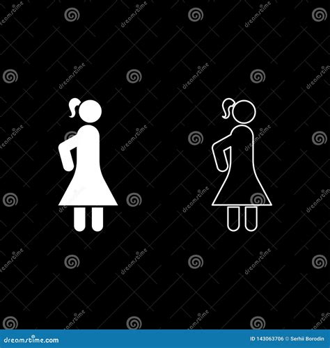 Woman Stick Icon Set White Color Vector Illustration Flat Style Image Stock Vector