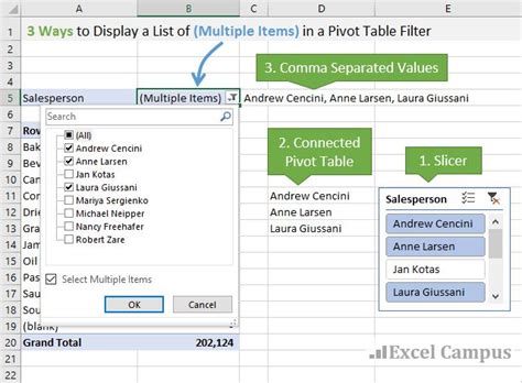 3 Ways To Display Multiple Items In Pivot Table Filter