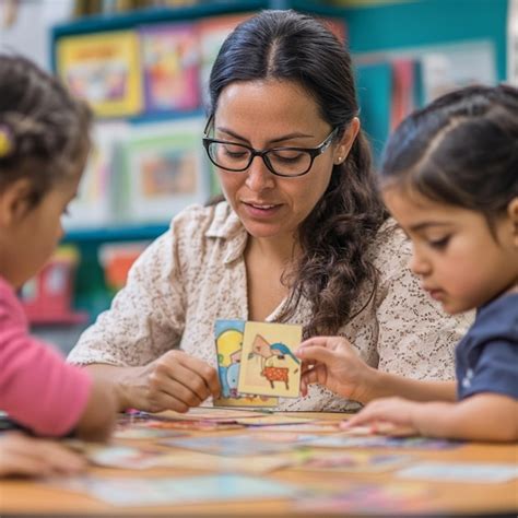 A Teacher Using Flashcards Or Other Visual Aids To Reinforce Vocabulary