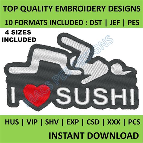 I Love Sushi Embroidery Design Pes Jef Dst Rude Embroidery Machine 4