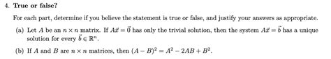 Solved 4 True Or False For Each Part Determine If You