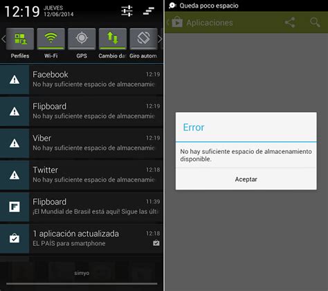 No hay suficiente espacio de almacenamiento disponible Solución